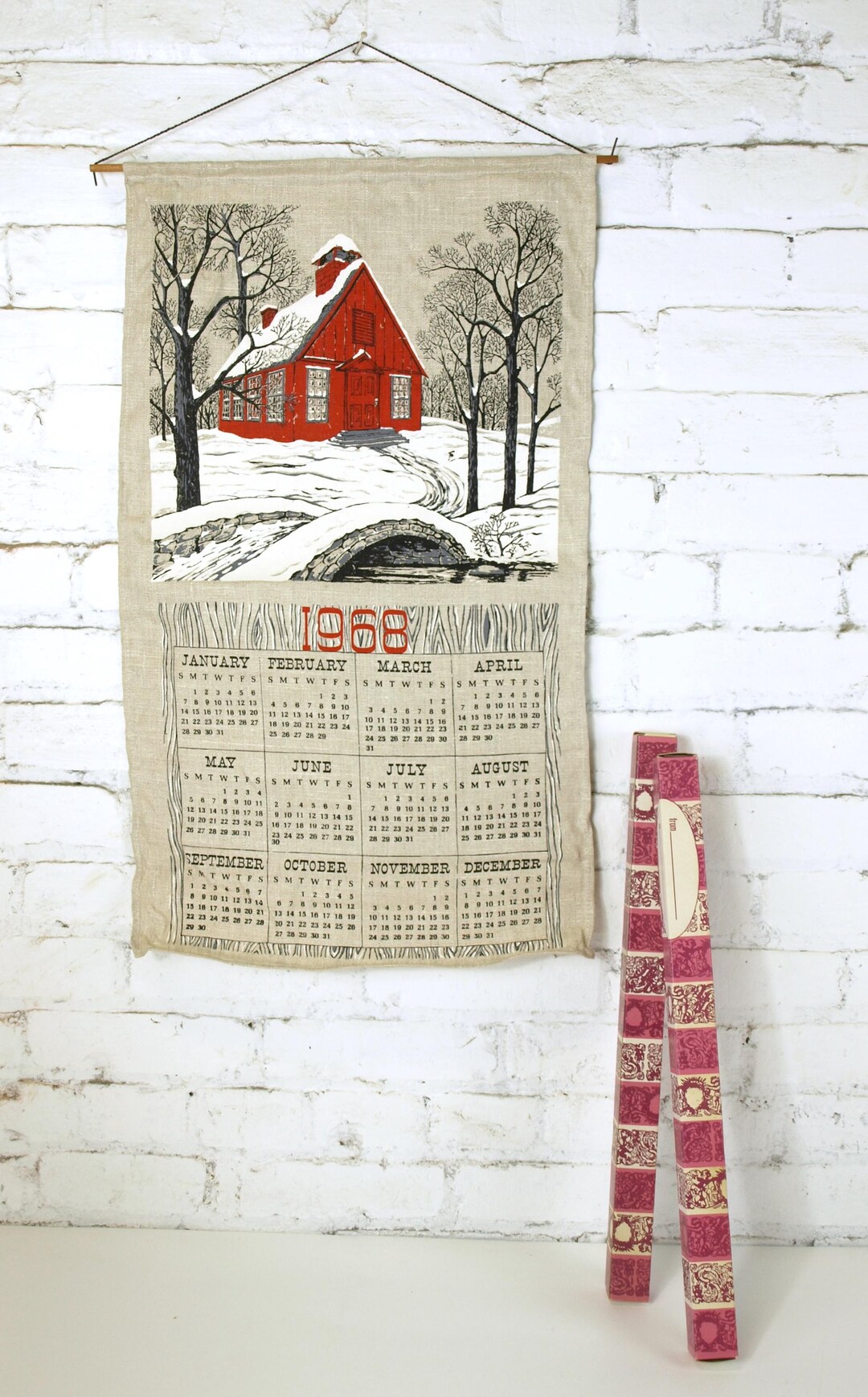 Vintage 1968 Linen Calendar Towel / Wall Hanging Art Titles: Ship Haven ...