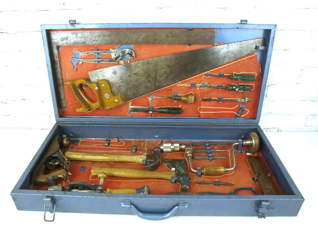 Vintage Worth Hand Tools X-large Carpentry Metal Tool Box Set - Almost ...