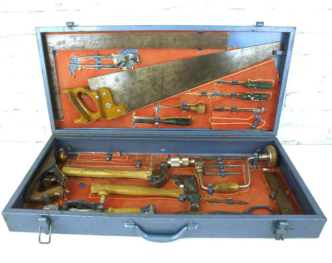 Vintage Worth Hand Tools X-large Carpentry Metal Tool Box Set - Almost ...