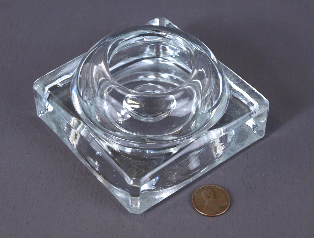Antique Large Glass Ink Well / Inkwell With Square Squat Base and Round ...