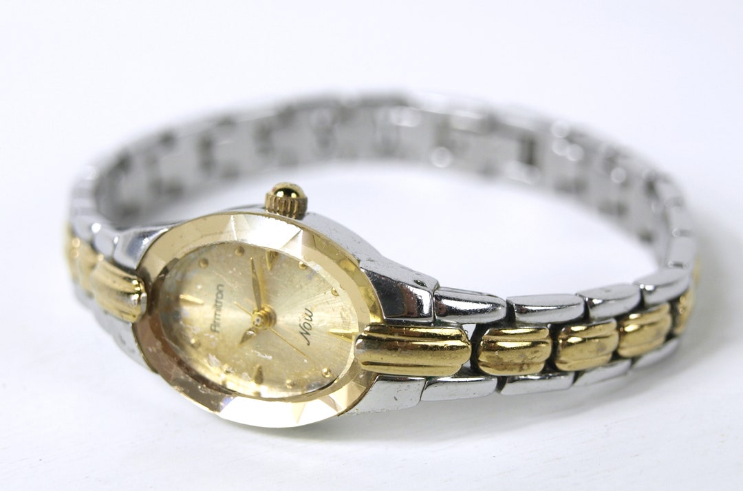 Vintage ARMITRON NOW Women's Quartz Two Tone Wrist Watch W/ Faceted ...