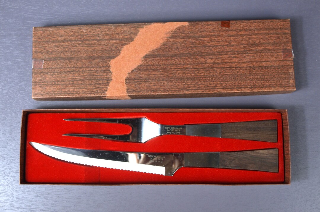 Vintage Burnco Stainless Steel Carving Set W/ Original Box, Engraved ...