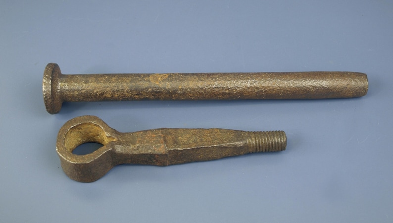 Antique Hand Forged Iron Loop Hinge Bolt and Large Spike Pin for Gate ...