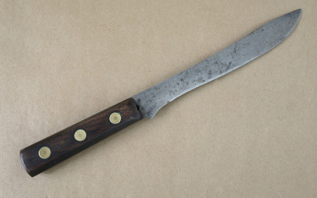Antique Butcher Knife, Full Tang W/ Brass Rivets 8 Blade W/ 4.75 Wooden ...