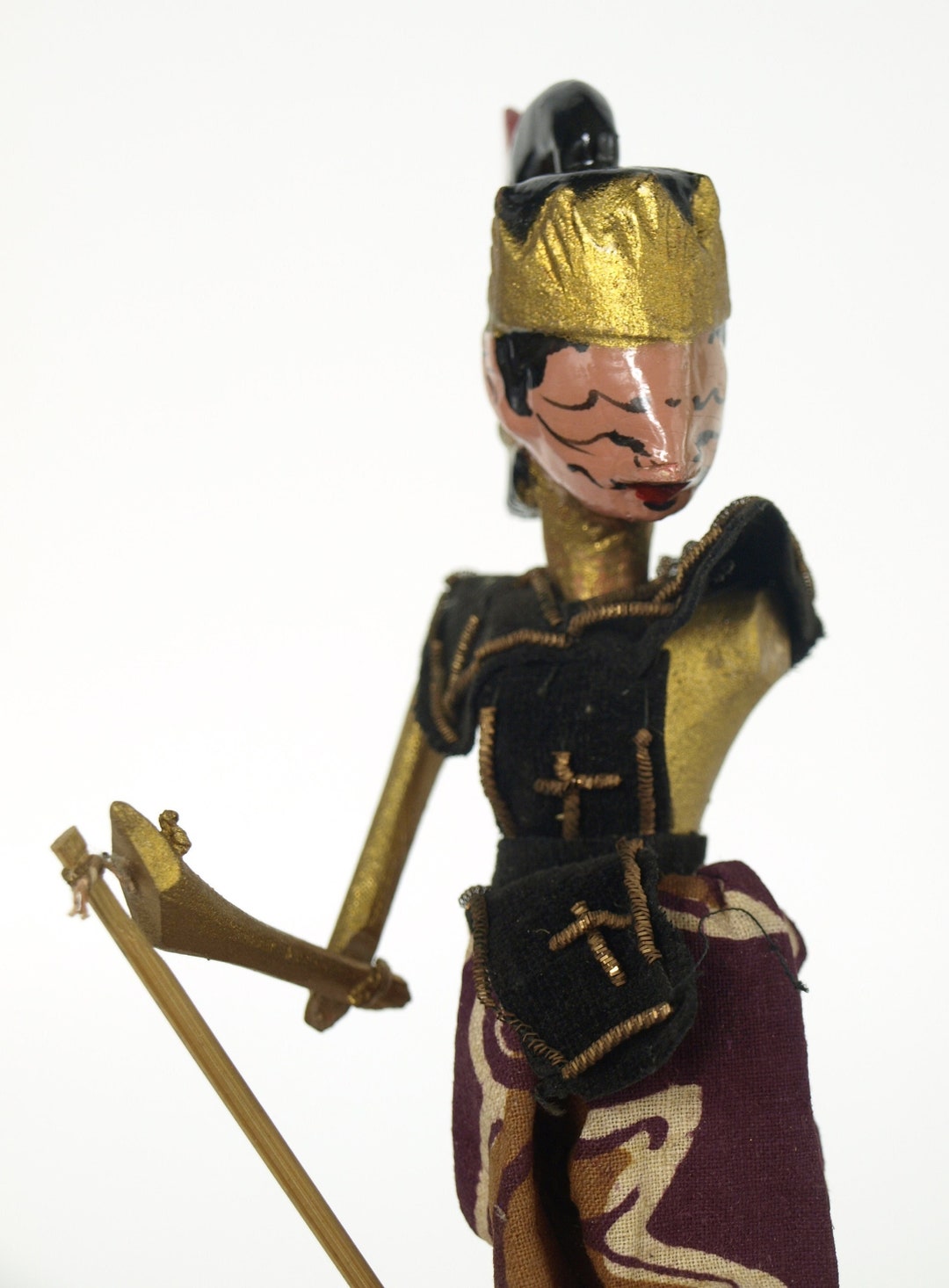 Vintage Indonesian Shadow Puppet Figure on Wooden Base One Arm ...