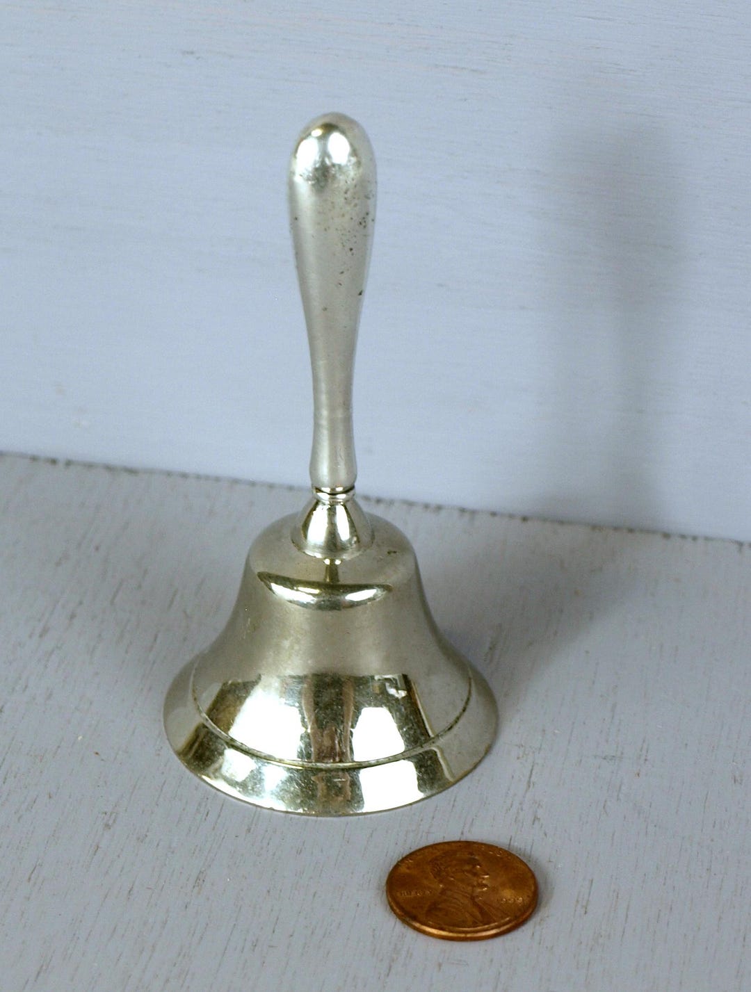 Vintage Small Silver Plated Brass Bell - 3.5" Tall X 1.75" Diameter ...