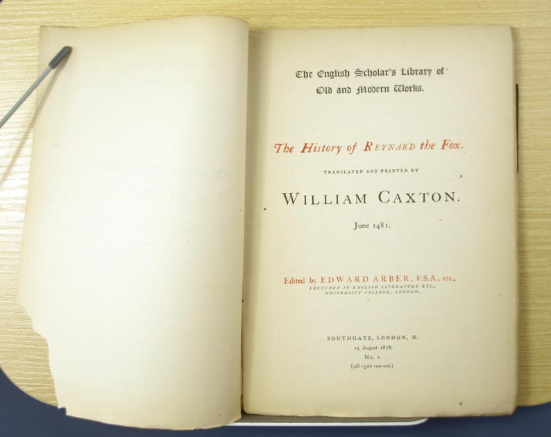 The History of REYNARD the Fox Transl. by William Caxton -the English ...