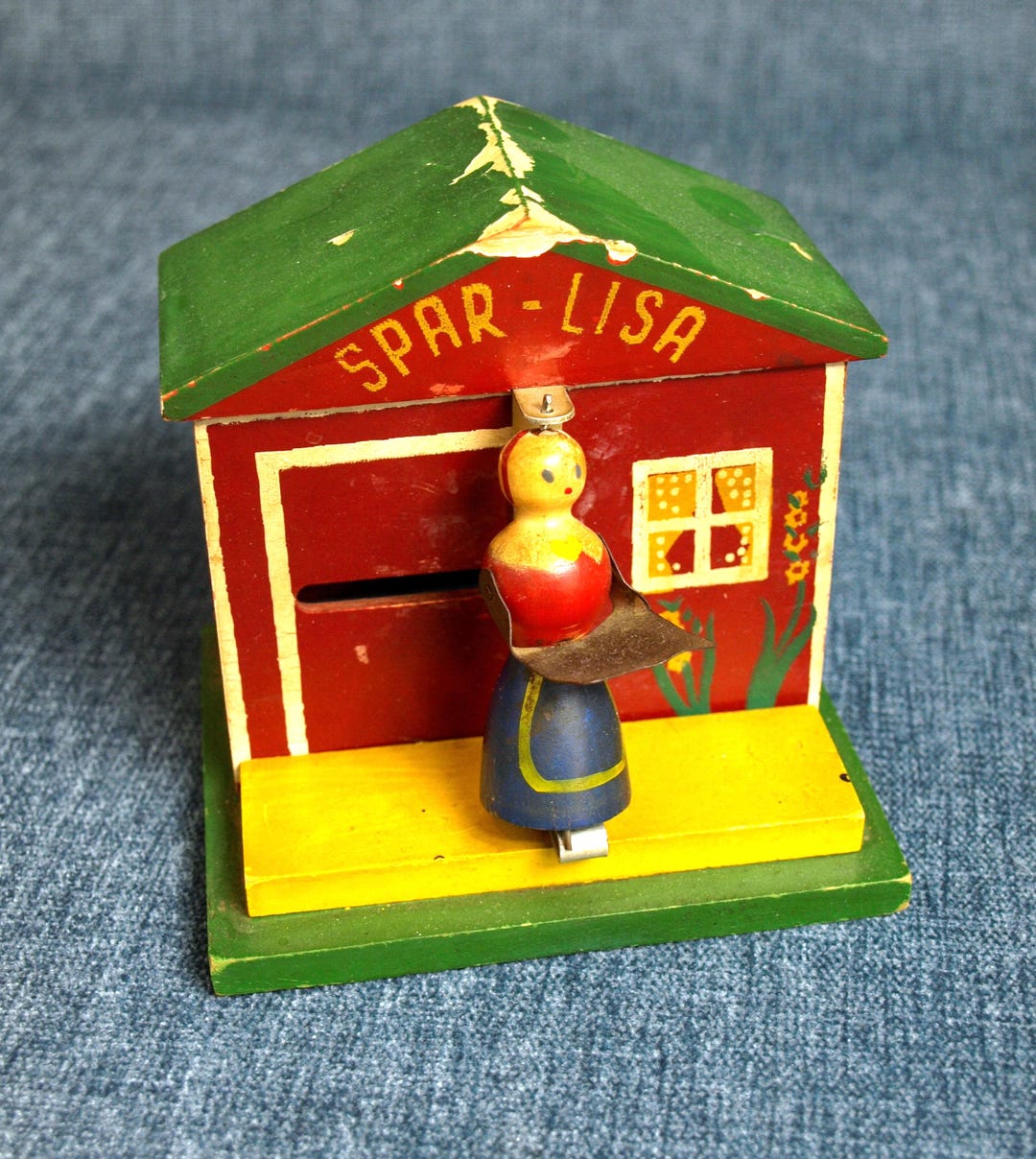 Spar-lisa Swedish Mechanical Bank Siljan Crafts - Rare Wood Sweden Toy ...