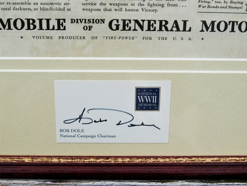 Signed Bob Dole National WWII Campaign Chairman Card and - Etsy
