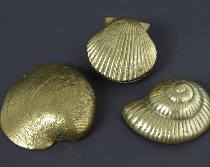 Vintage Cast Solid Brass Sea Shell / Seashell Card Holder, Lid, and ...