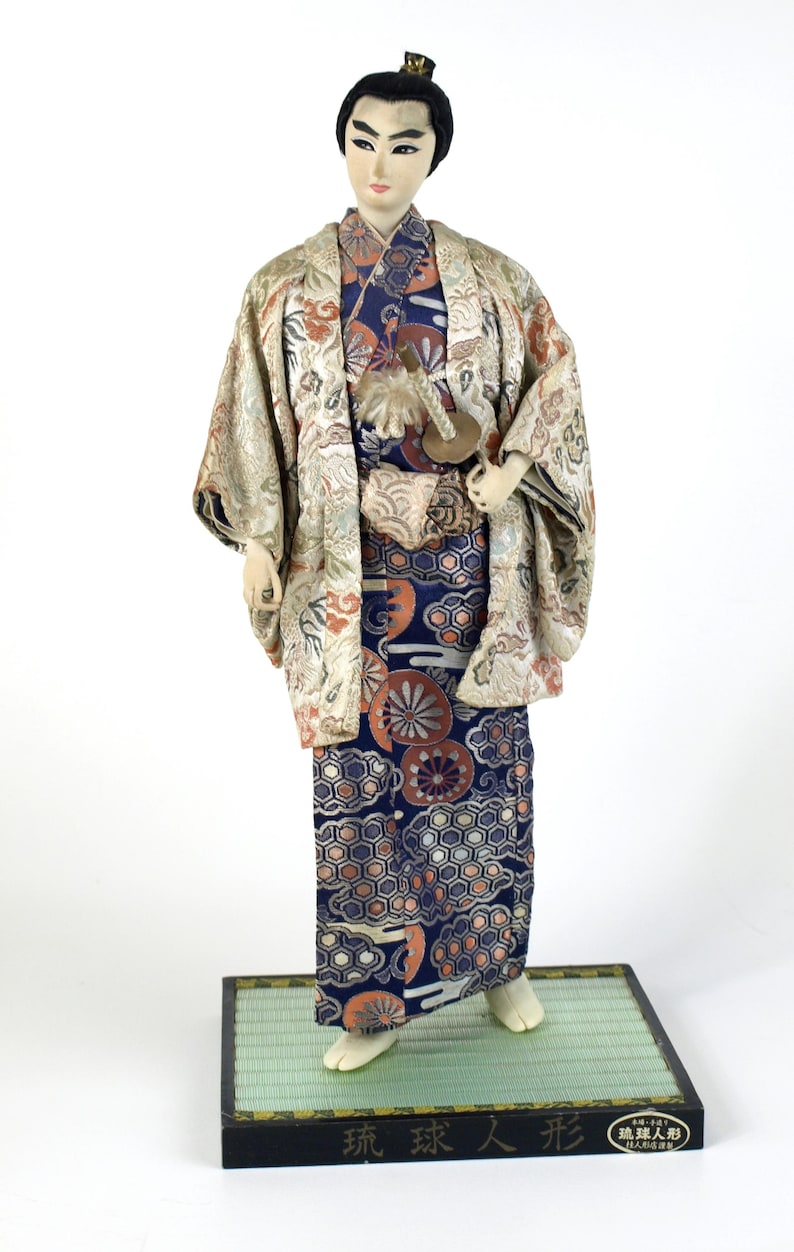 Vintage 16.5" Ryukyu Okinawa City Samurai Doll With Silk Kimono and ...