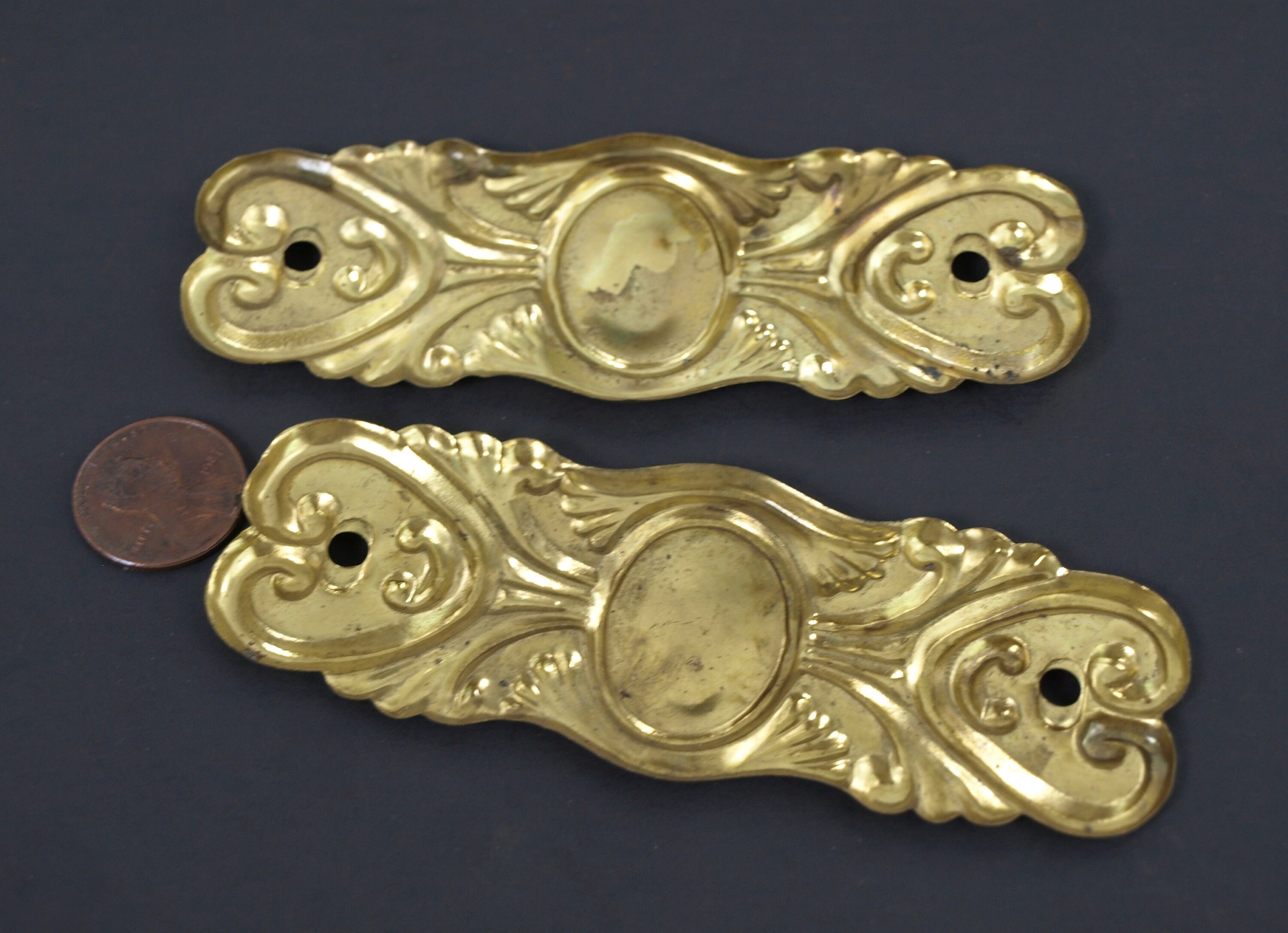 Vintage Stamped Brass Ornate Victorian Style Back Plates, Set of 2 W/ 3 ...