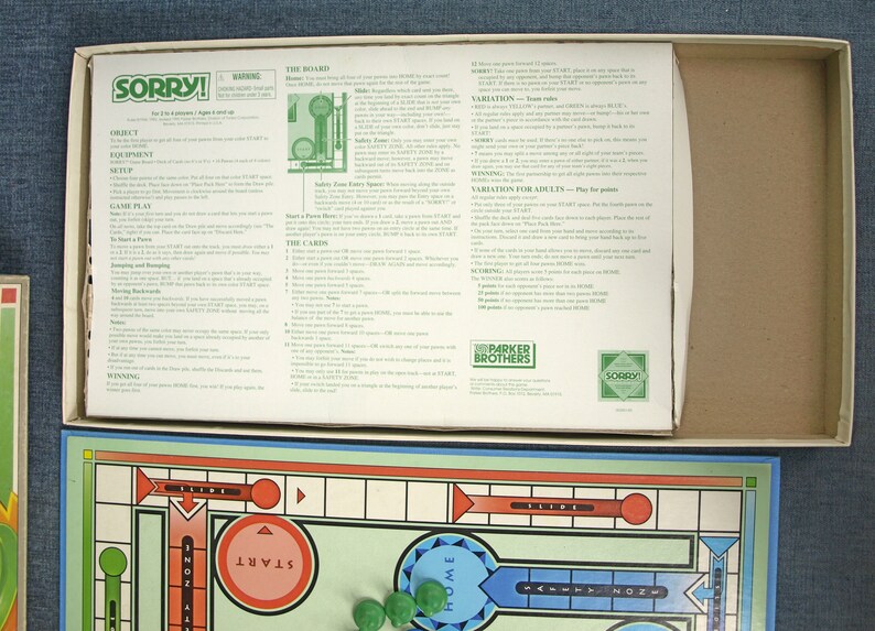 Vintage Sorry Slide Pursuit Board Game # 00390 by Parker Brothers From ...