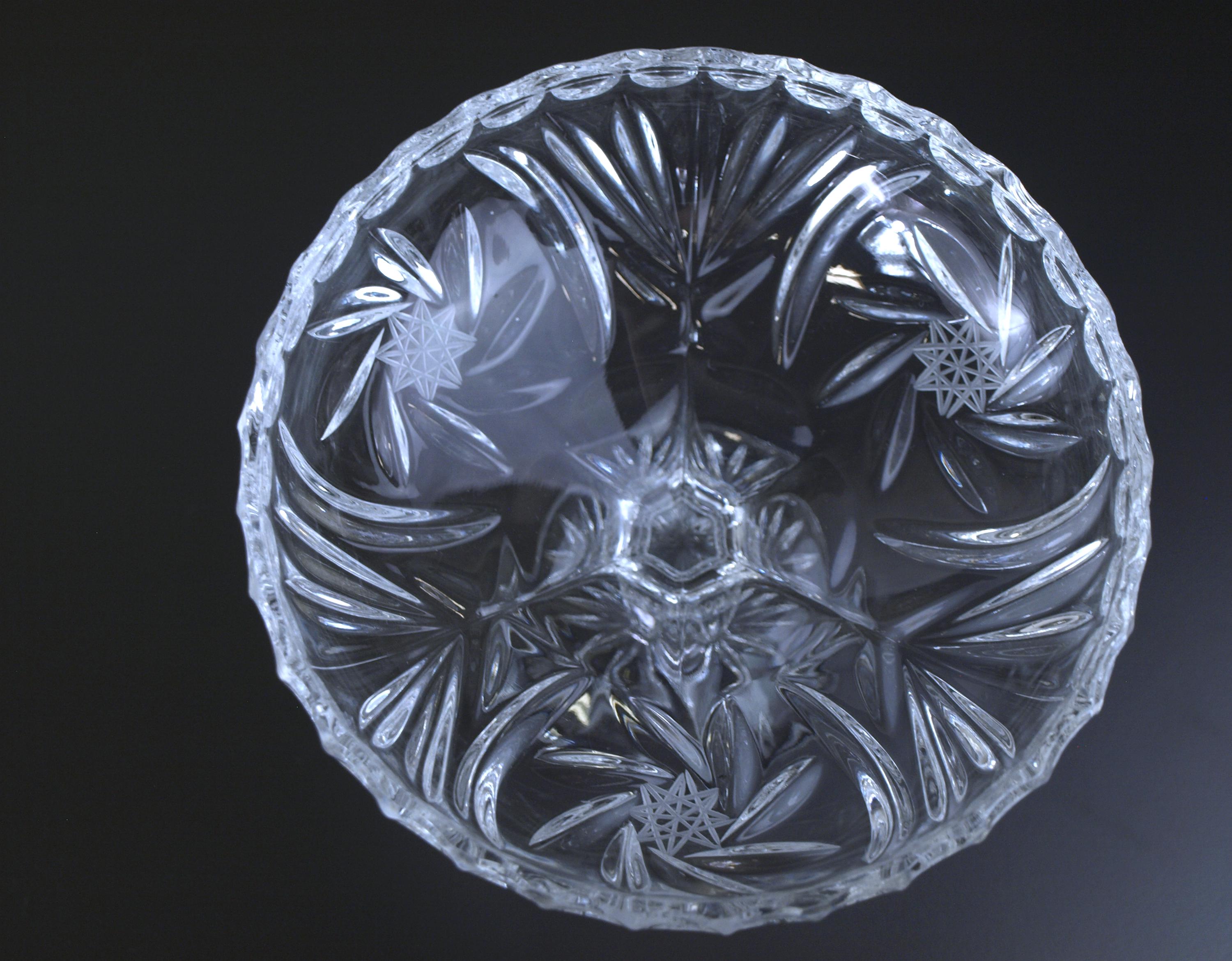 Vintage American Cut Crystal Pressed Glass 5.5" Footed Compote W Etched ...