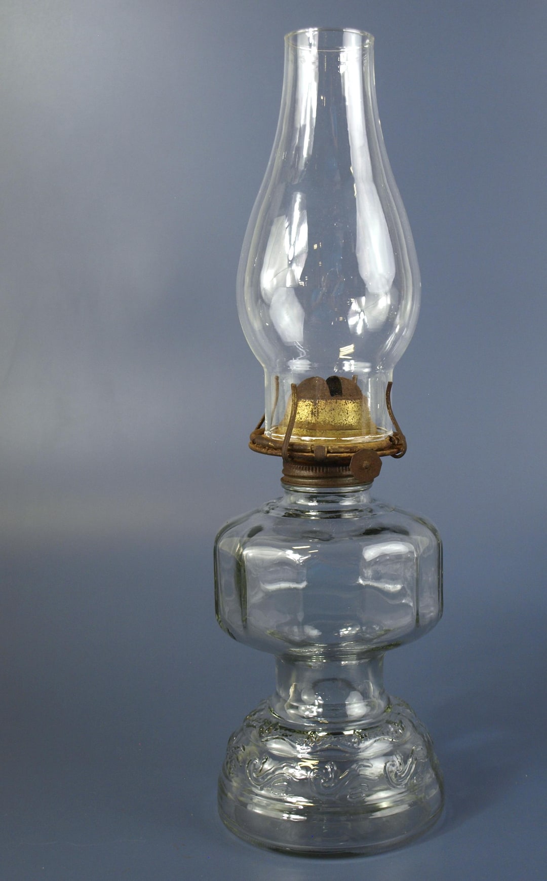 Vintage Clear Glass Double Oil Lamp With Glass Chimney, Needs a Wick ...