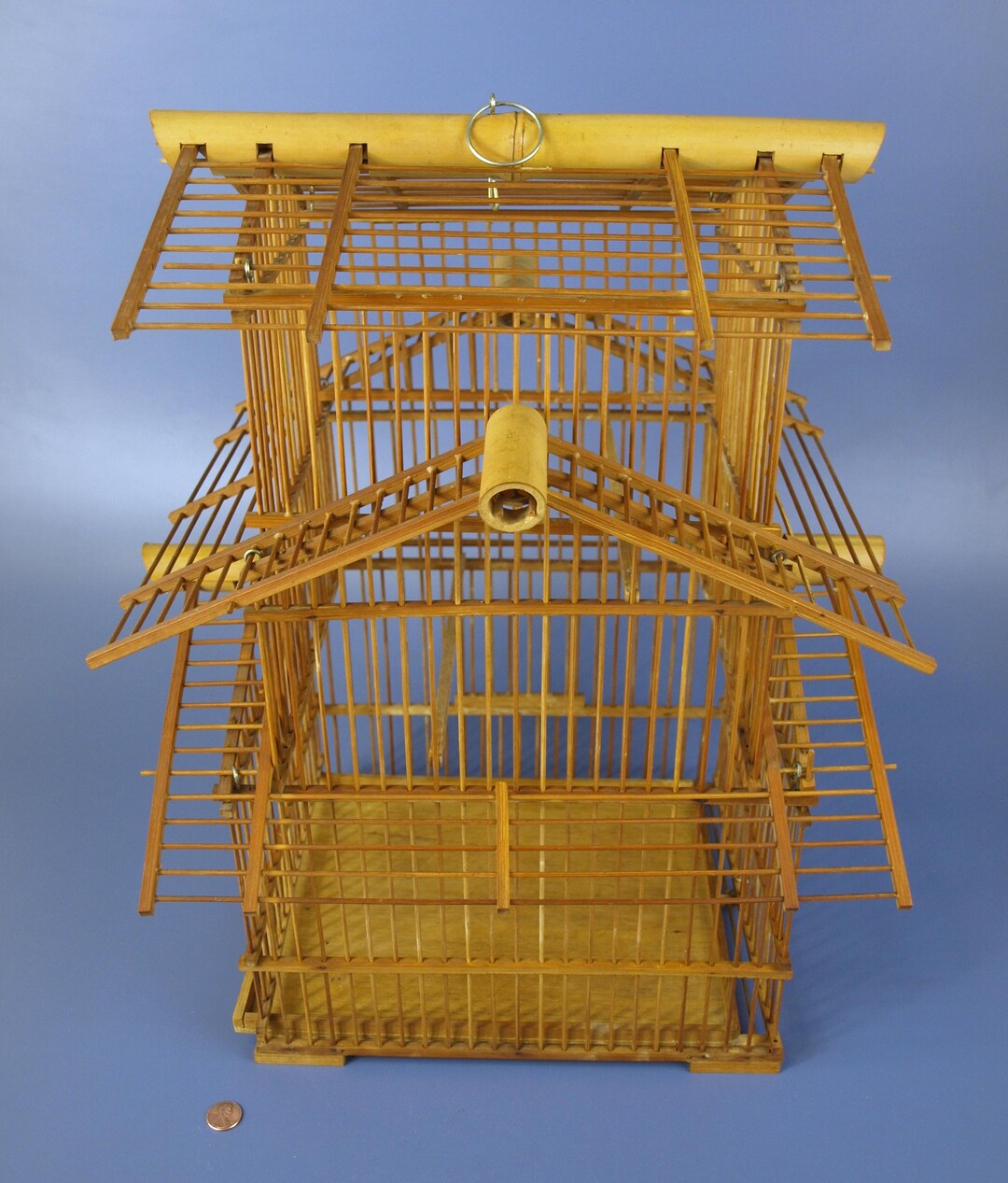 Vintage Bamboo Bird Cage, Decorative - 20" H X 14" D X 15" W ...