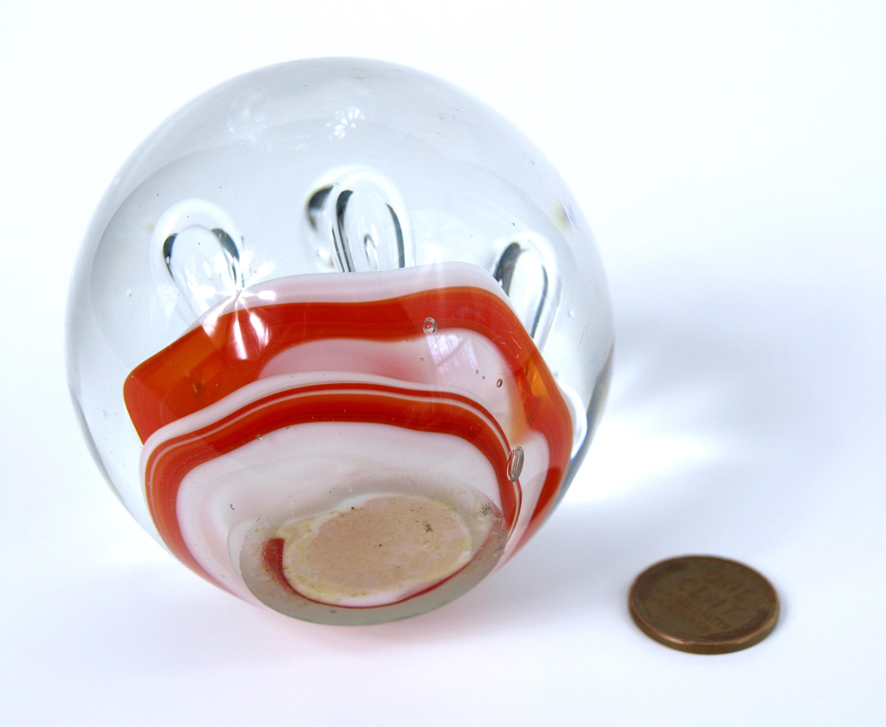 Vintage Artisan Worked Glass Paperweight - Art Glass - Red & White W ...