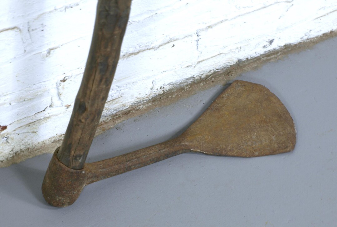 RARE Antique 18th Century Blacksmith Forged Iron Digging Hoe W/ Carved ...