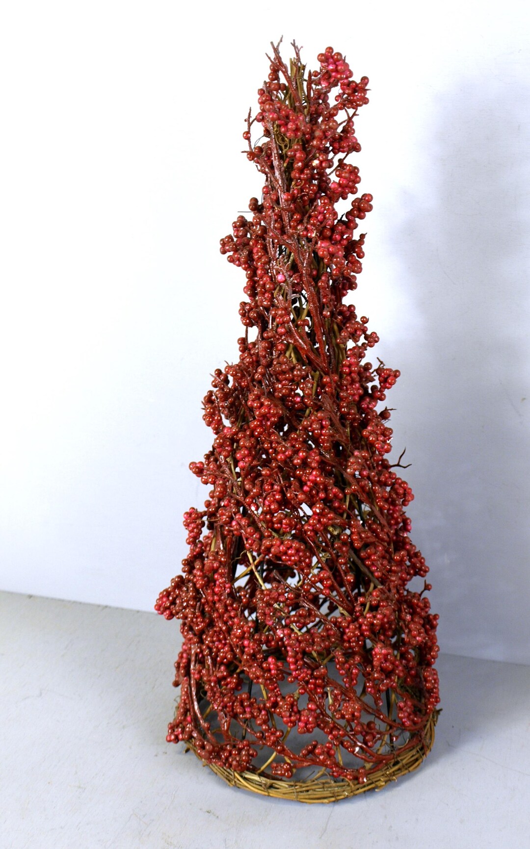 Vintage 19" Red Berry & Vine Cone Tree, Holiday Decor - Good Condition ...
