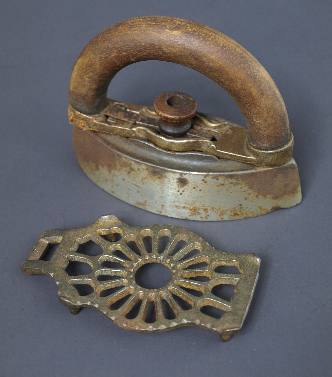 Vintage Sad Iron W/ Curved Wood Handle and Stand Circa - Etsy