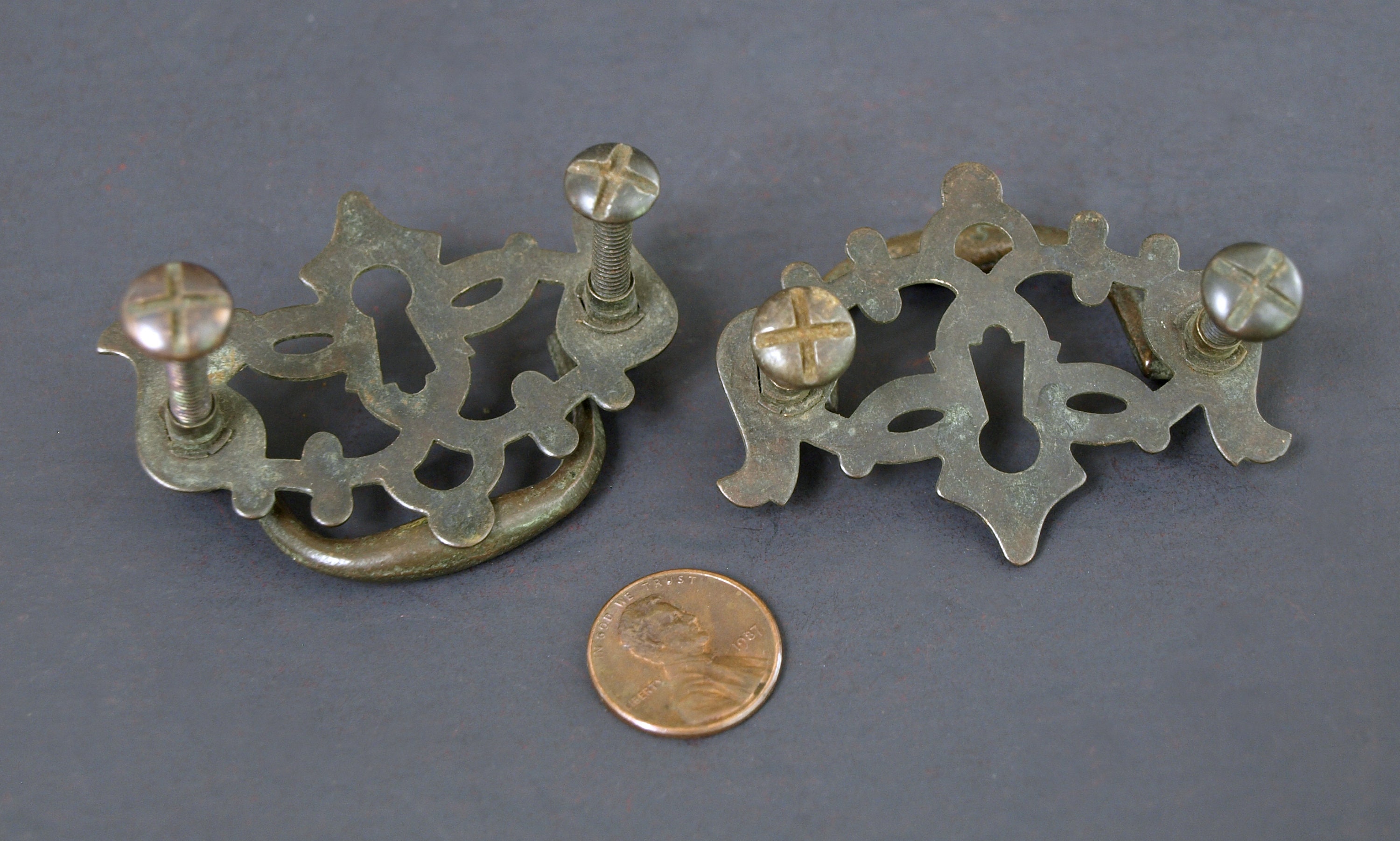 Antique Chippendale Style Brass Drawer Pulls W/ Keyhole, Set of 2 ...