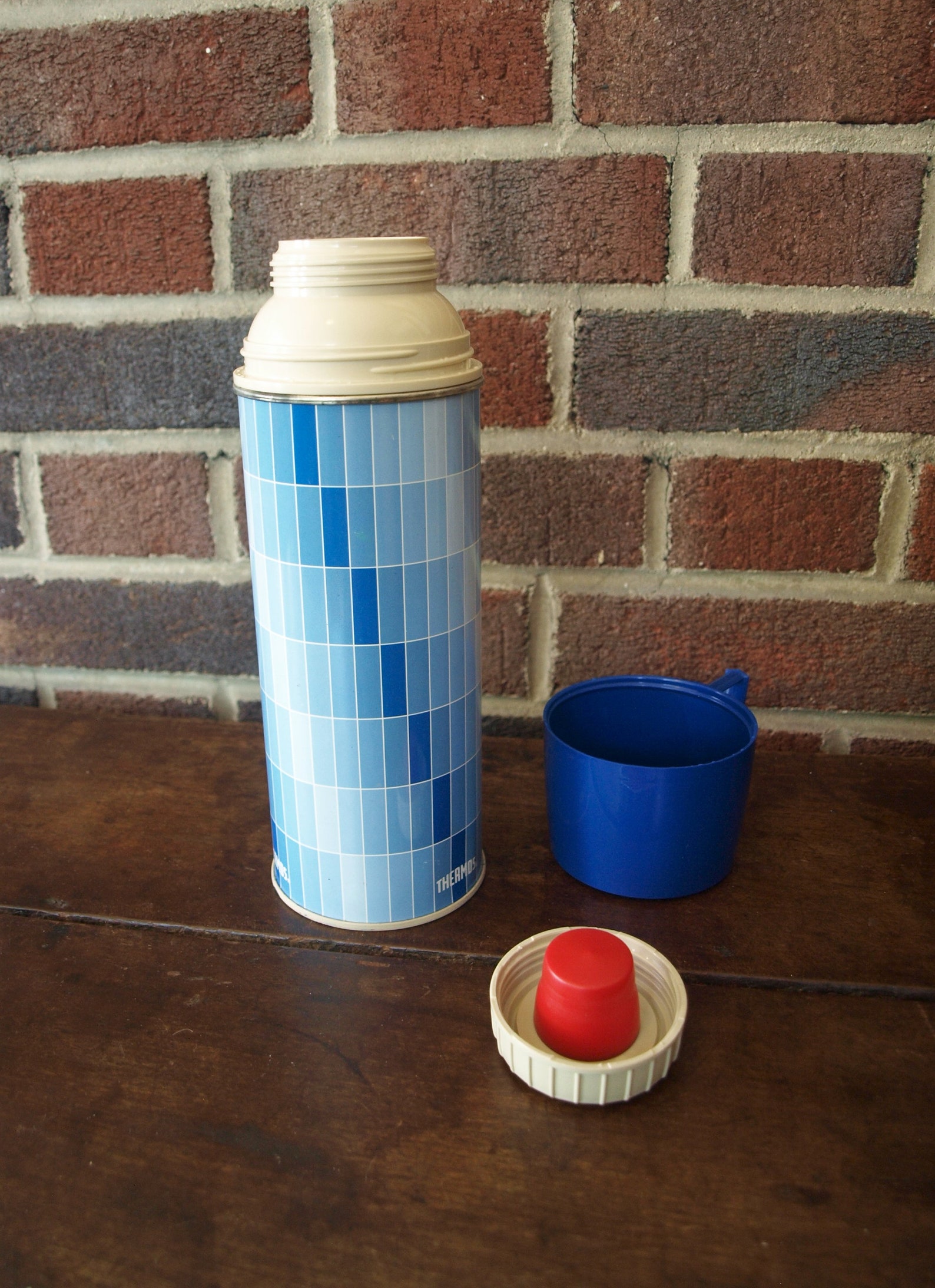 Vintage Blue Check Pattern Thermos Bottle Hot/cold Drink | Etsy