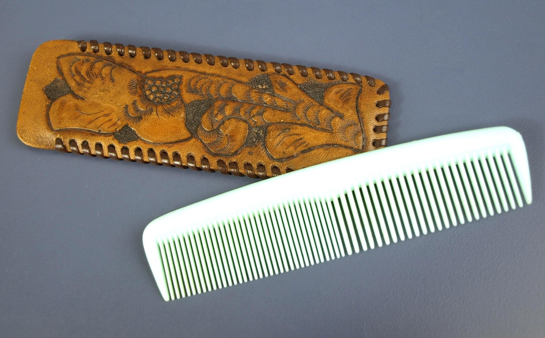 Vintage Hand Tooled Leather Comb Case With Floral Design and Includes ...