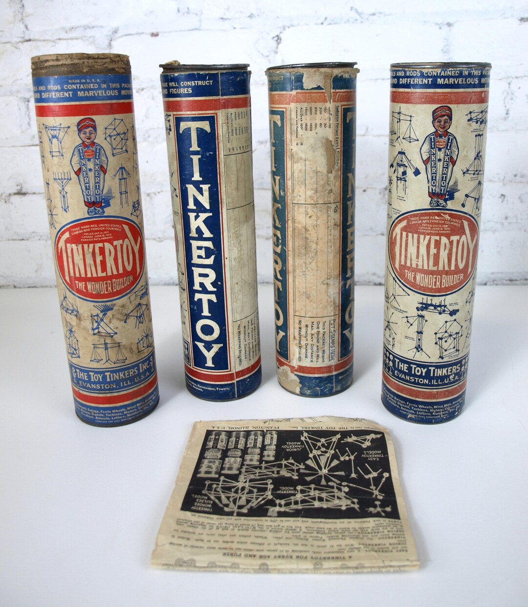 Vintage Tinkertoy Wonder Builder Wood Building Toy Blocks / Rods / Rounds Lot of 4 Canisters ...