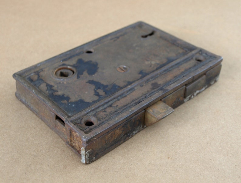 Large Antique Cast Iron Upright Vertical Rim Door Lock Set - NO Door ...