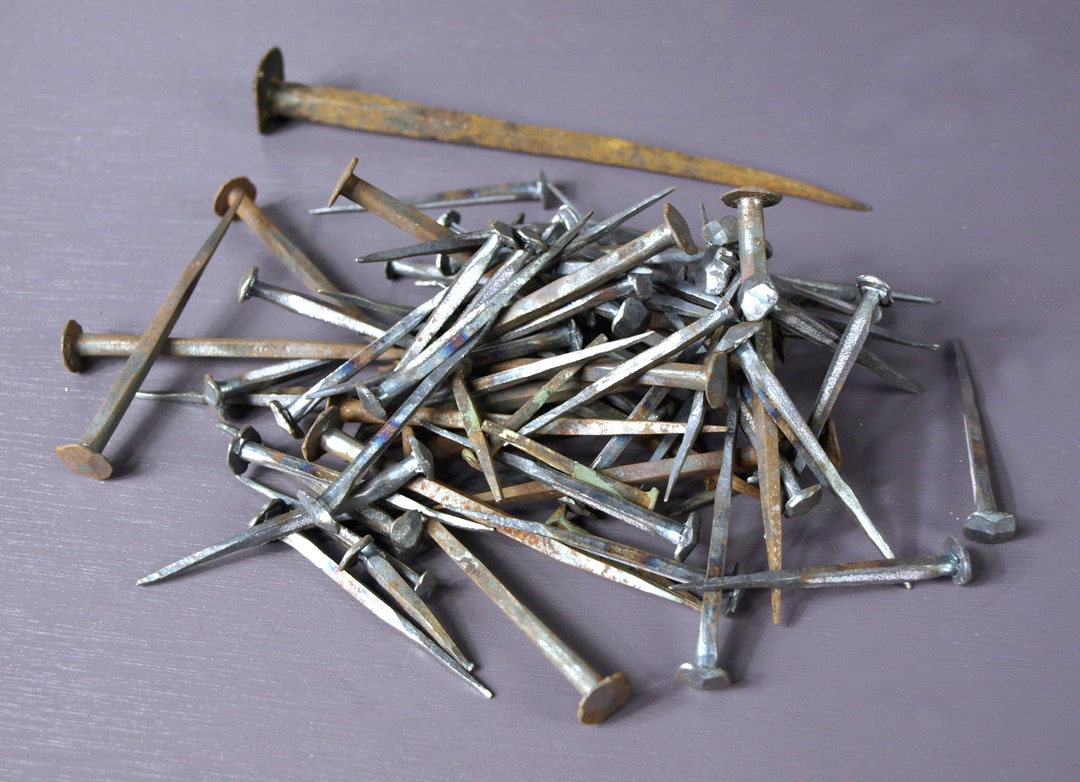True Handmade Hand Forged Steel Square and Round Head Nails - 81 Nails ...