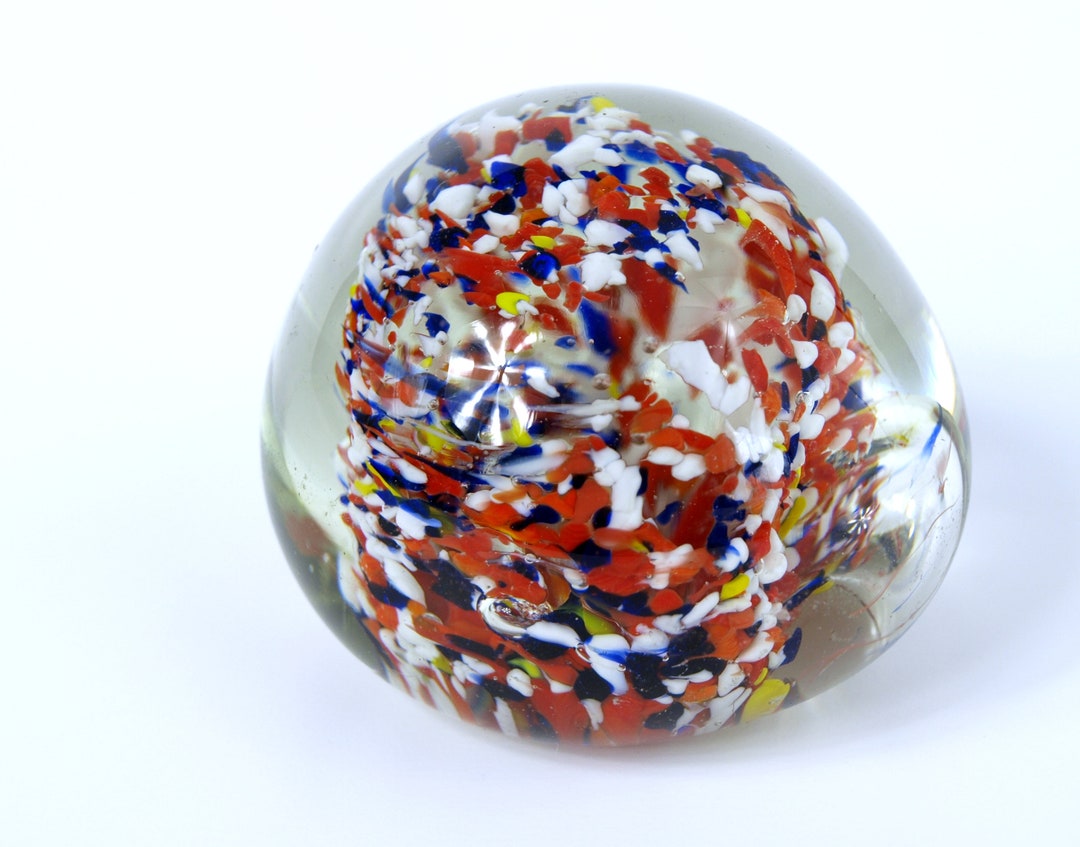 Vintage Artisan Worked Glass Paperweight - Art Glass - Red, White ...