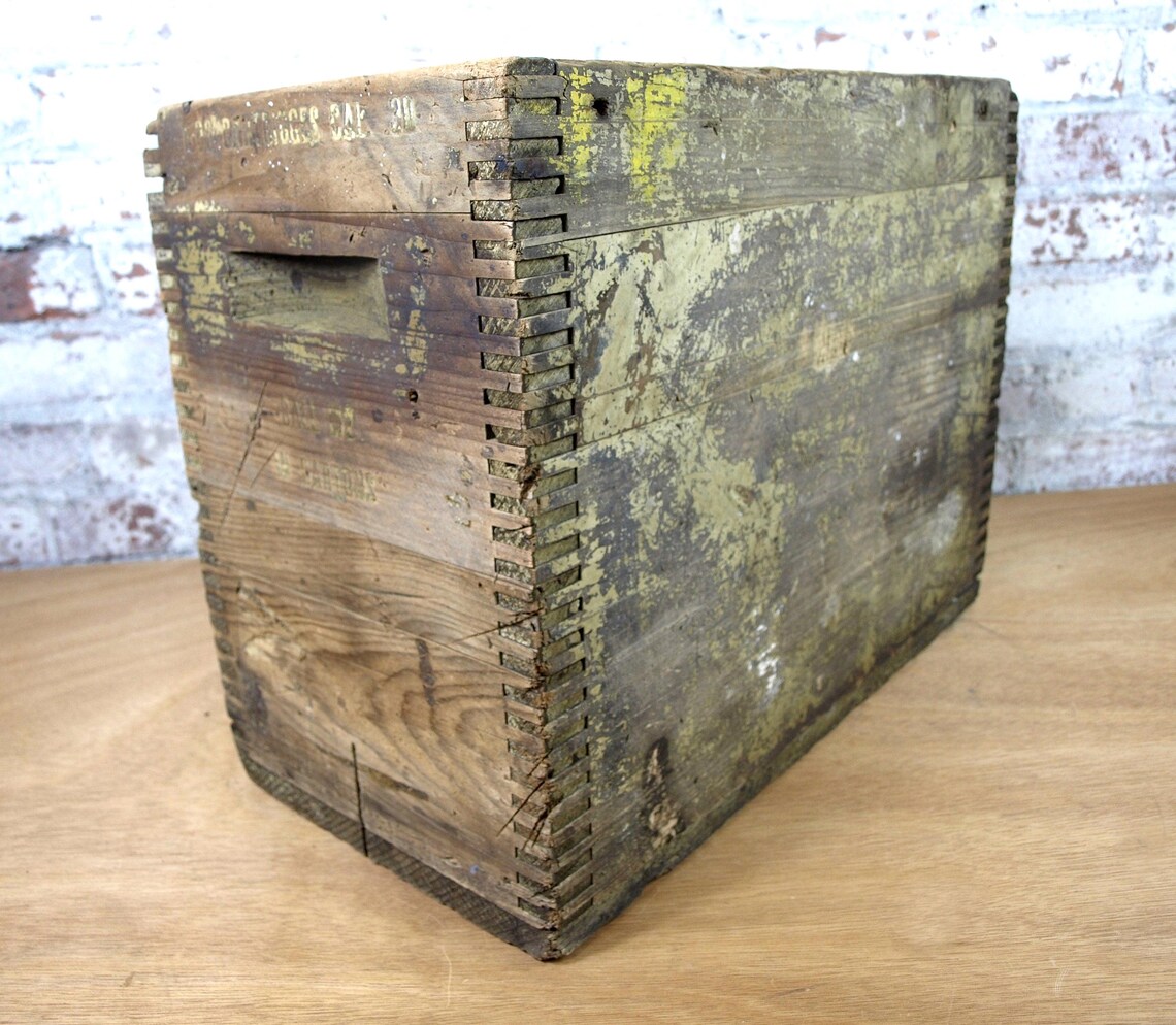 Antique Wood Ammo Crate With Finger Joint Const - Box Only - Reads ...
