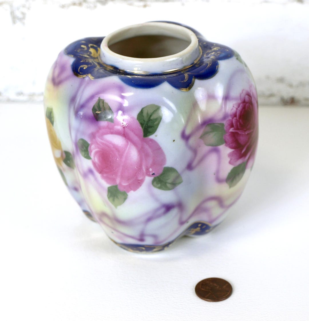 Antique Victorian Era Cobalt Blue Floral Rose Flower Porcelain Hair ...