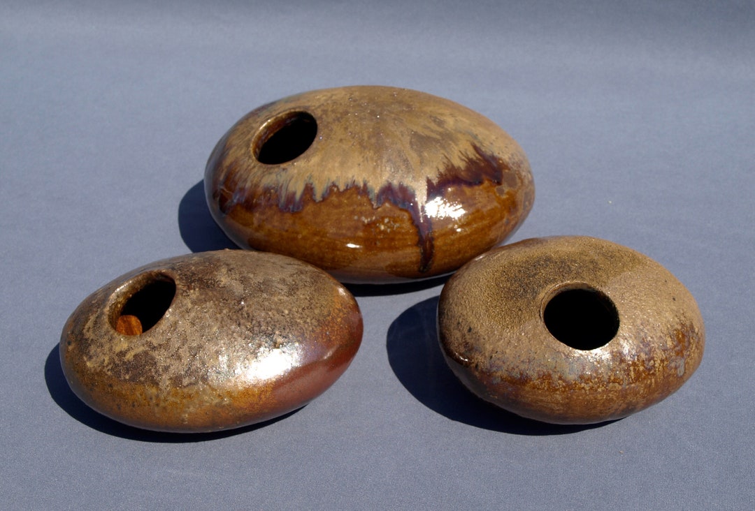 Studio Art Pottery Rustic Earthenware Organic Design Rock Cave Vases ...