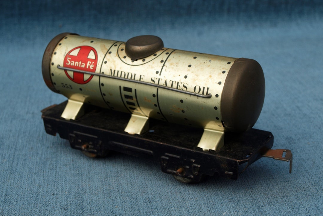 Vintage Santa Fe Middle States Oil Tanker Train Car Tin Litho Toy No ...