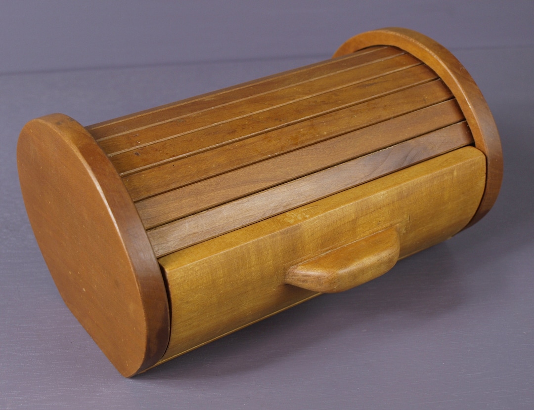 Tambour Box, Circa 1990's Attractive Wooden Roll Top Storage Box ...