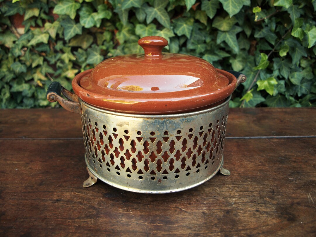 Vintage Stoneware / Redware Casserole Dish / Crock Pot in a Double ...