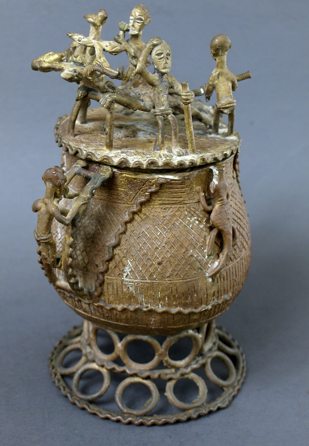 Vintage Kuduo Lidded Vessel, Cast Bronze - African Art - Ashanti, Akan ...