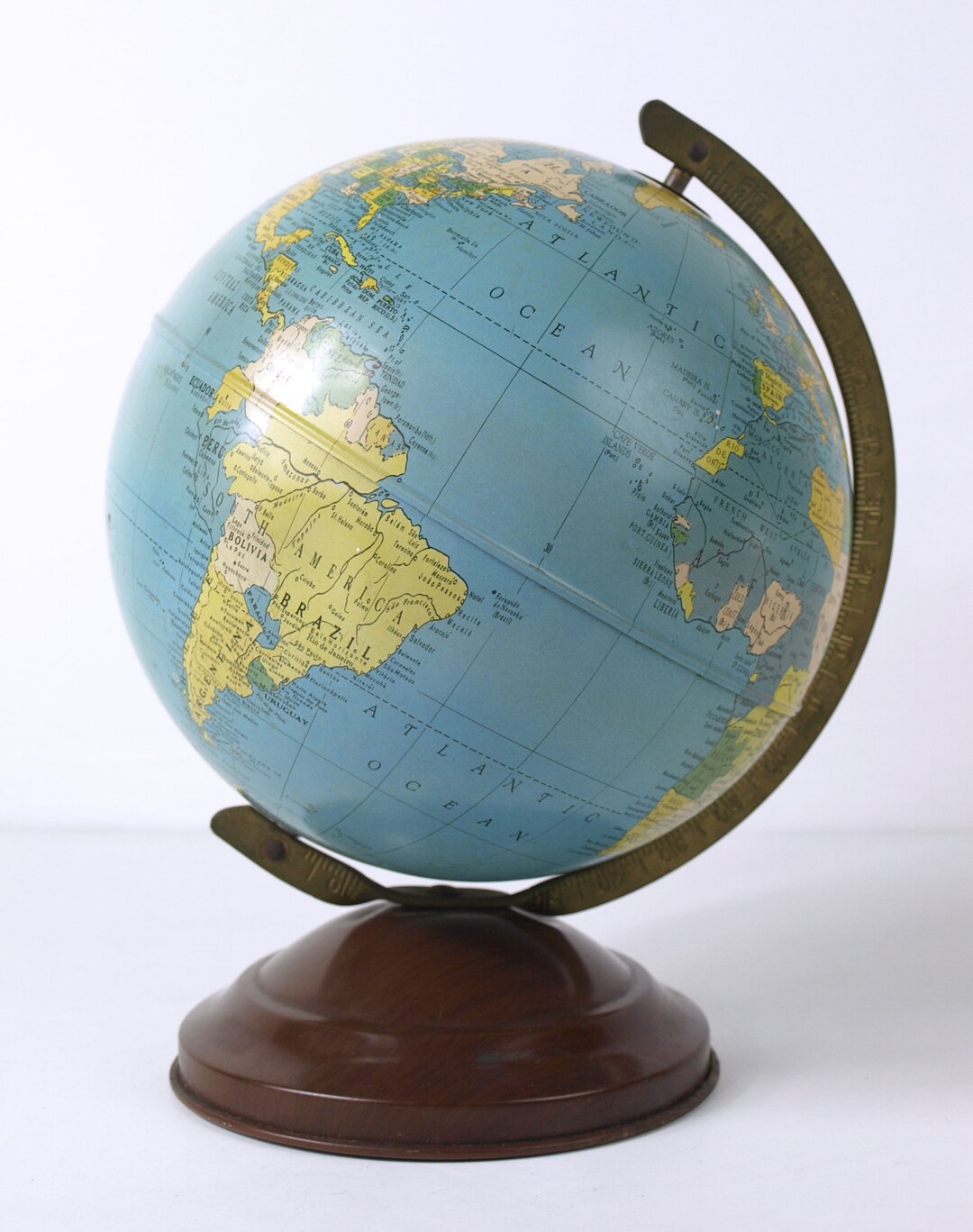 Early Mid Century Replogle World Globe, simplified 8 Inch Metal ...