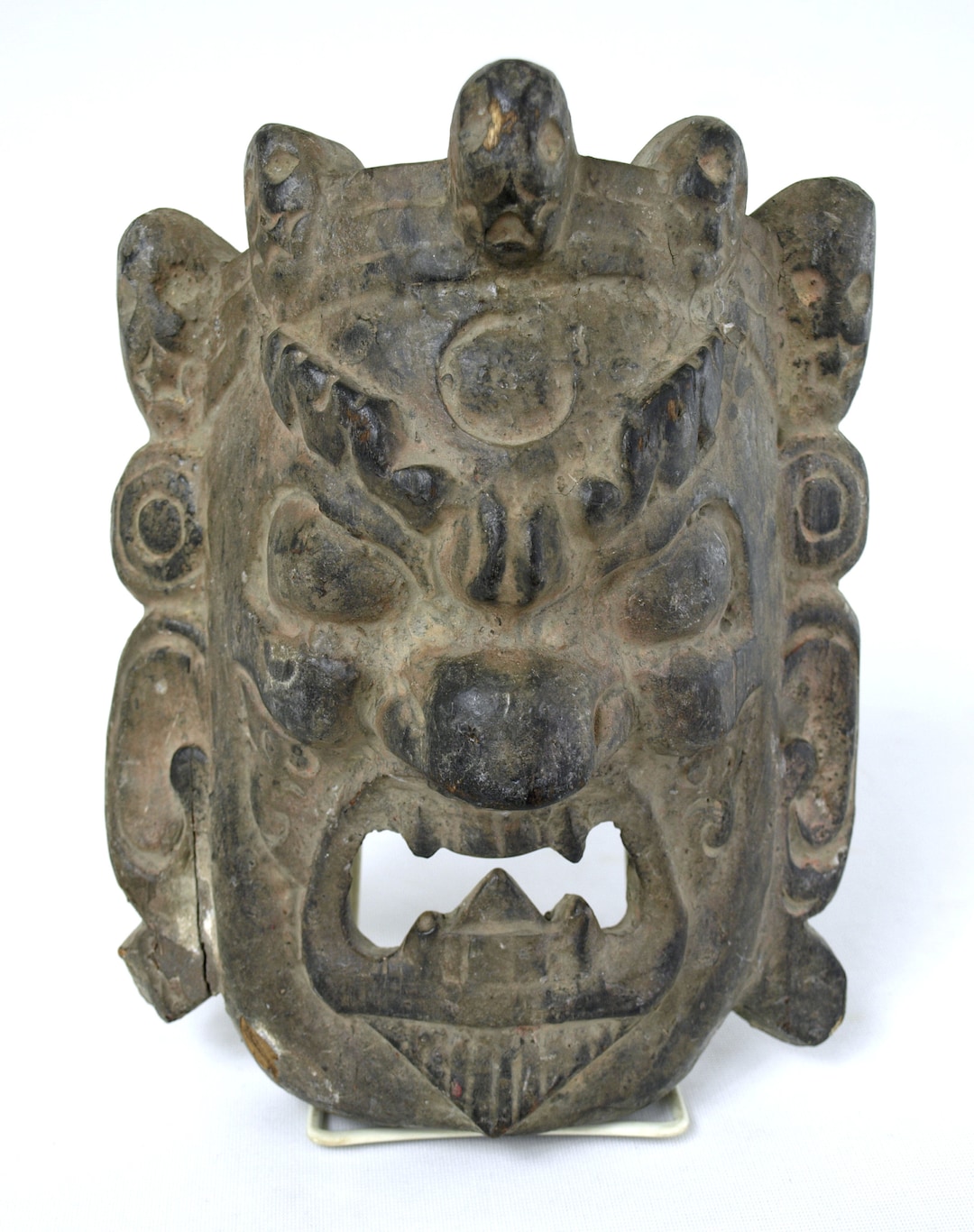 Vintage Carved Wooden Mahakala Mask With Citipati Forehead - Bodhi Tree ...