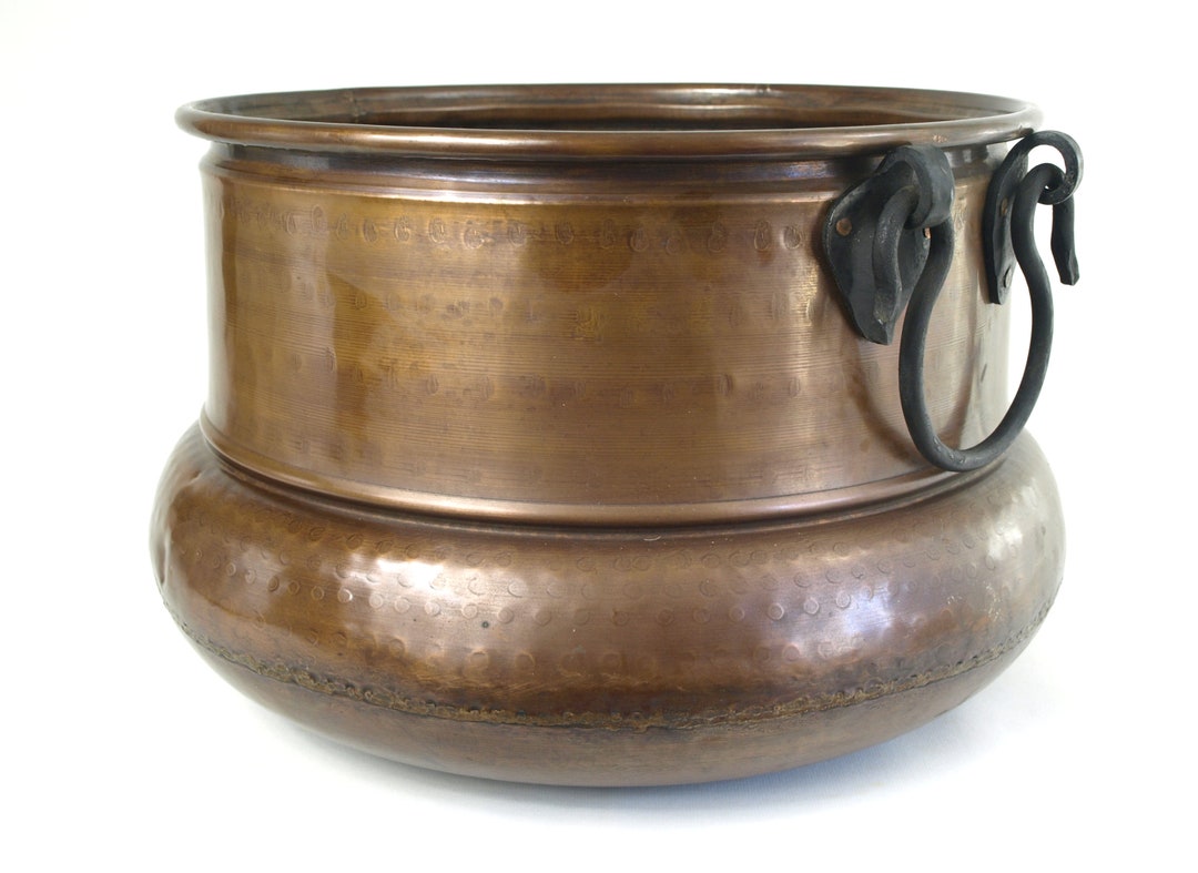Very Large Hand Hammered Copper Cauldron Kettle Pot With Double Wrought ...