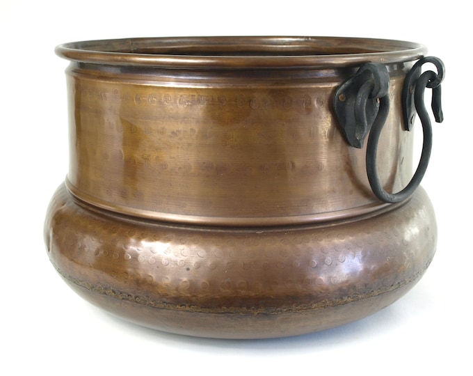 Very Large Hand Hammered Copper Cauldron Kettle Pot With Double Wrought ...