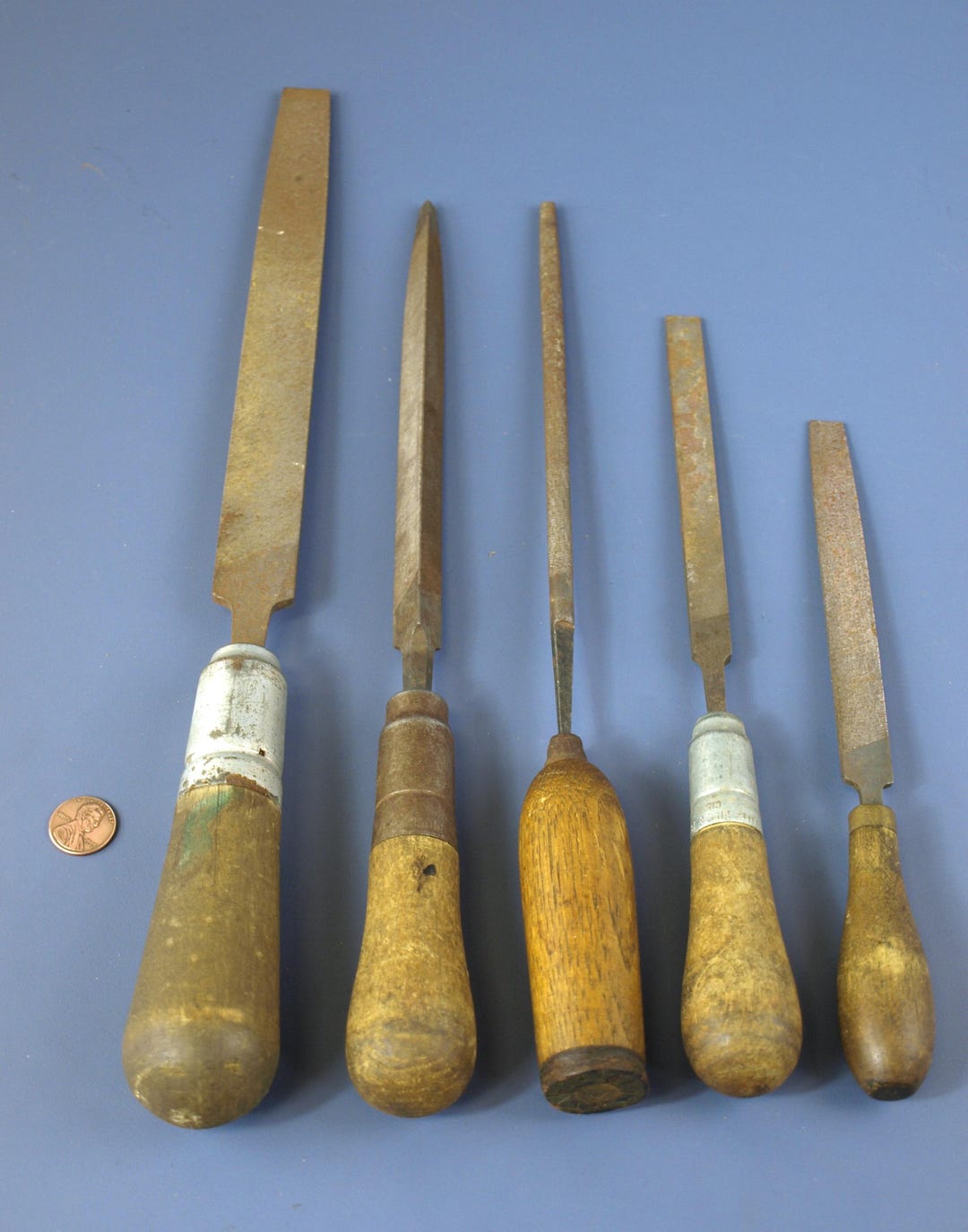 Vintage Metal Files of Various Types, 5 Metal Files Included W/ Wooden ...
