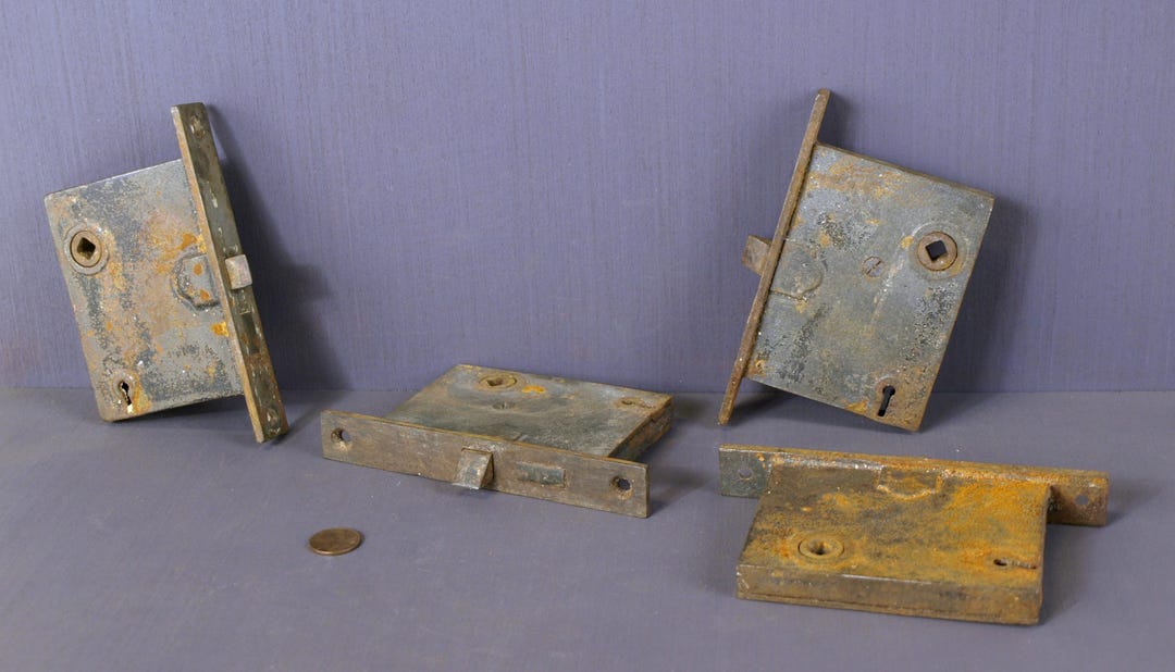 Antique Iron Mortise Door Locks, No Keys - Set of 4 Matching Mortise ...