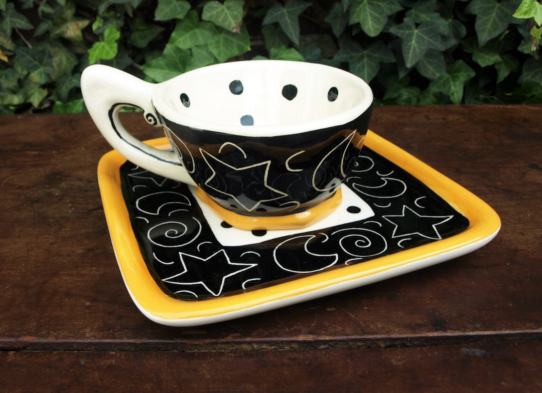 Robin Spear Pottery Moons and Stars Ceramic Mug and Plate in Black ...