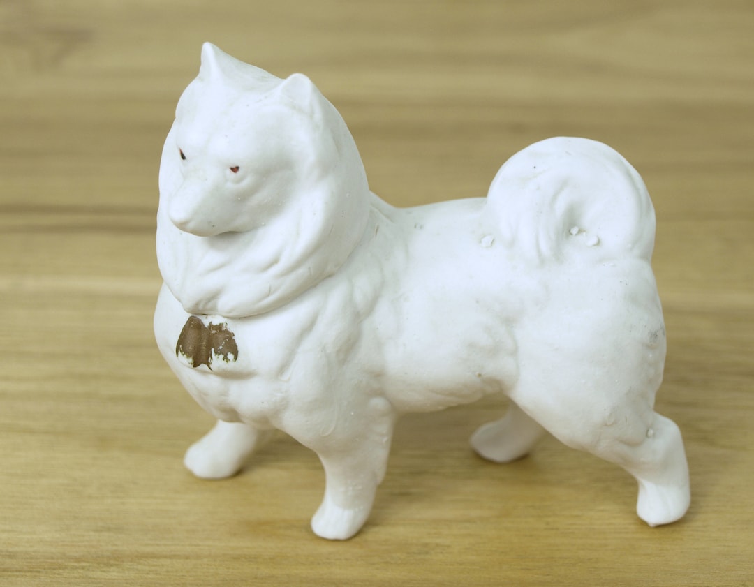 Vintage Ceramic Bisque White Dog Statue Samoyed / American Eskimo ...