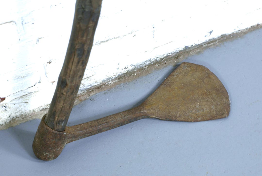 RARE Antique 18th Century Blacksmith Forged Iron Digging Hoe W/ Carved ...