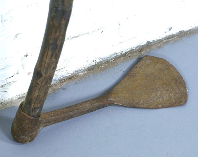 RARE Antique 18th Century Blacksmith Forged Iron Digging Hoe W/ Carved ...