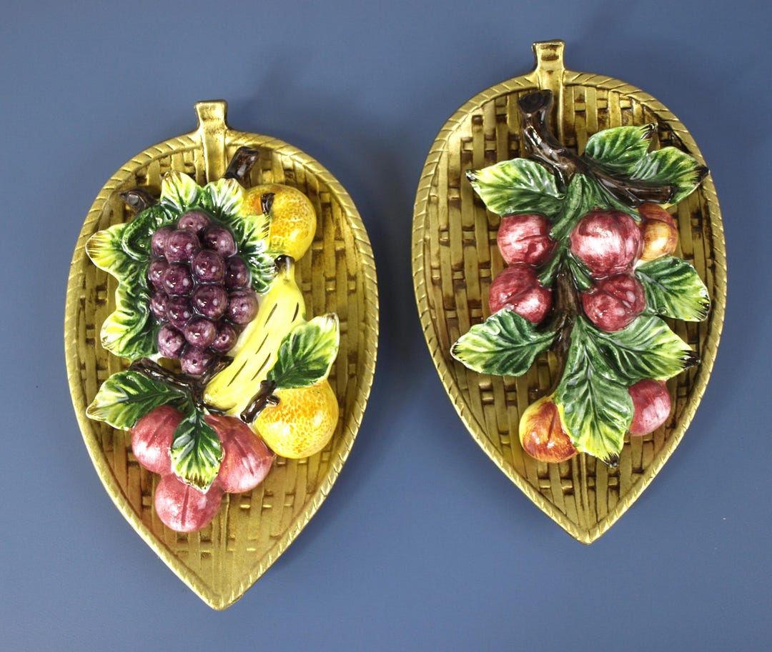 Vintage Ceramic Majolica Wall Display Featuring Colorful Fruit Forms ...