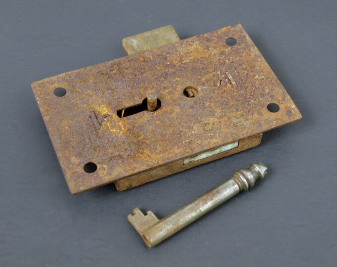 Antique Cast Iron Cabinet Lock WITH Key, Circa 1887 Flush Mount, Non ...
